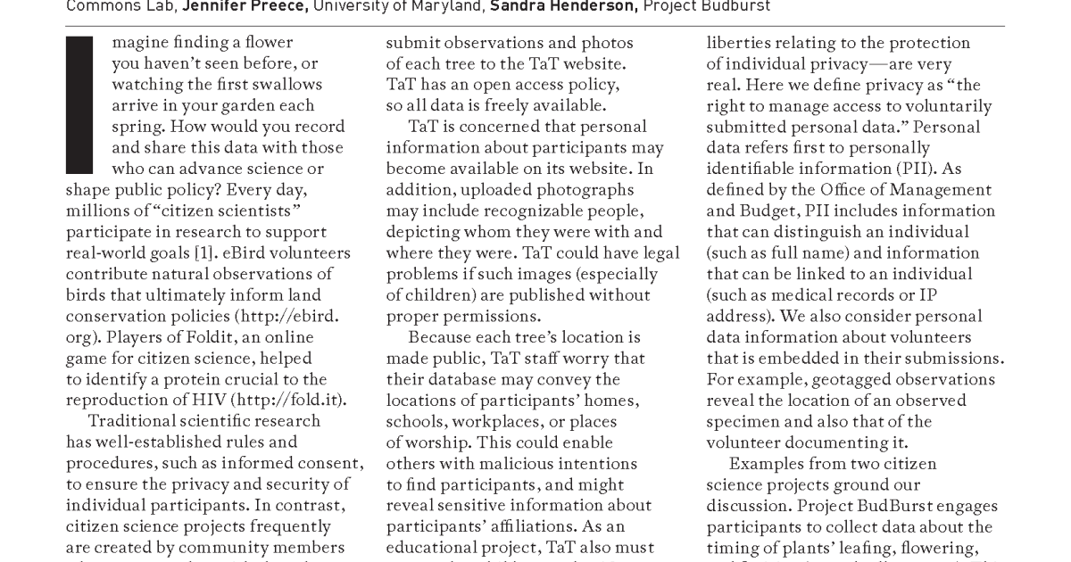 Sharing Data While Protecting Privacy In Citizen Science Wilson Center