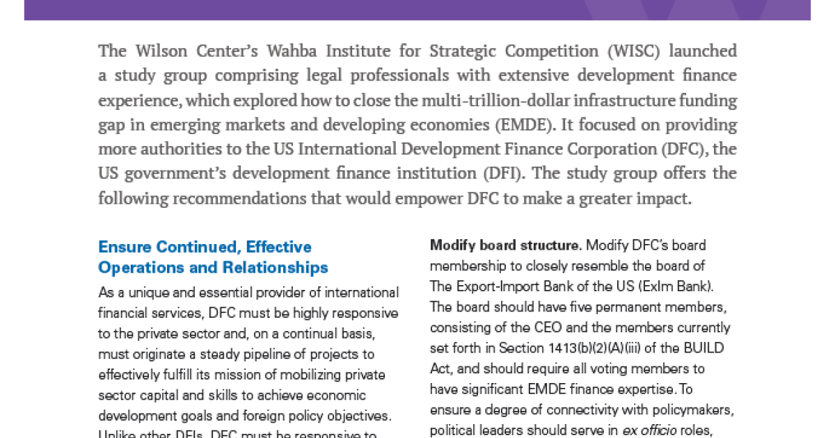 Empowering Development Finance Corporation for Greater Impact | Wilson ...