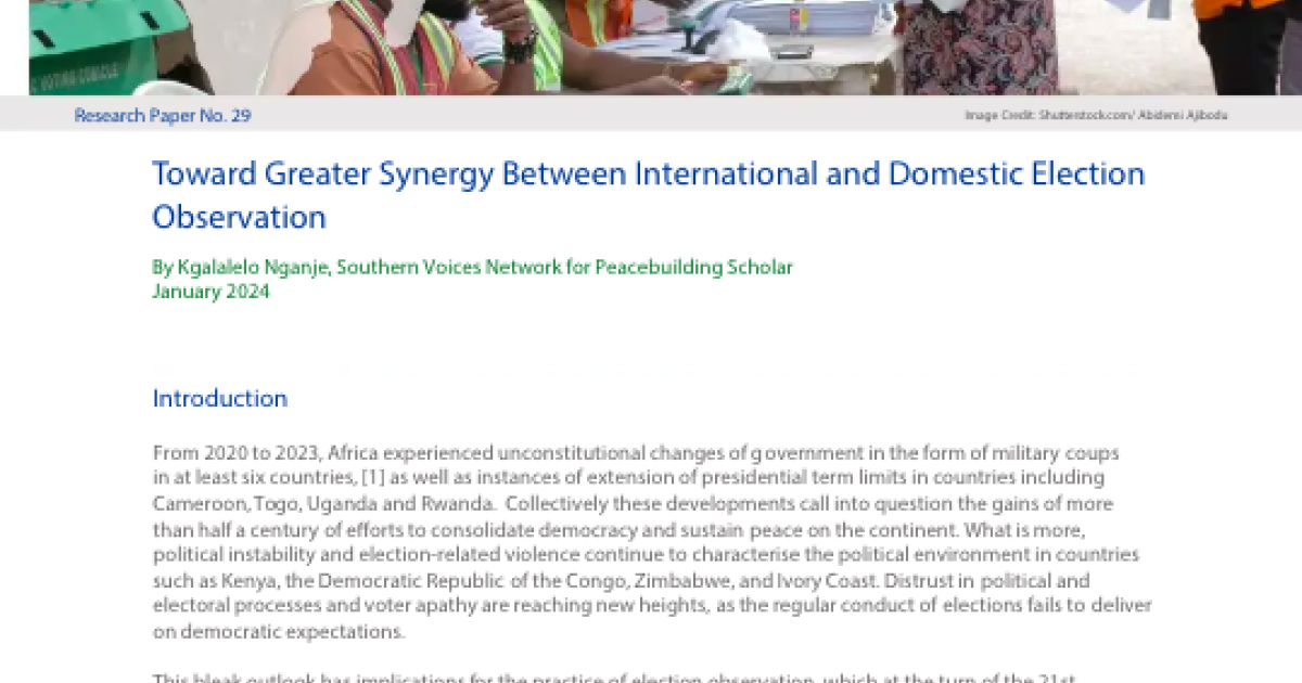 Toward Greater Synergy Between International and Domestic Election ...